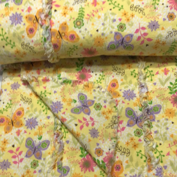 Handmade | Bedding | Nwt Rag Quilt 46 X 46 Butterflies With Flowers 0 ...